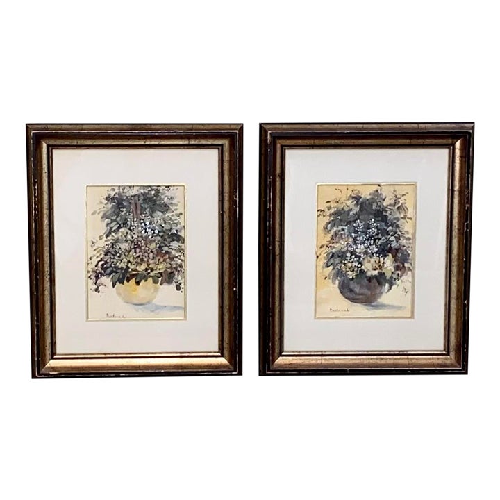 Small Vintage Still Life Watercolor Paintings of Flowers Signed ...