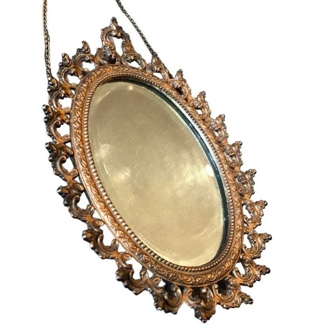 Vintage Ornate Stamped Cast Iron Bronze Finish Frame With Oval Mirror ...