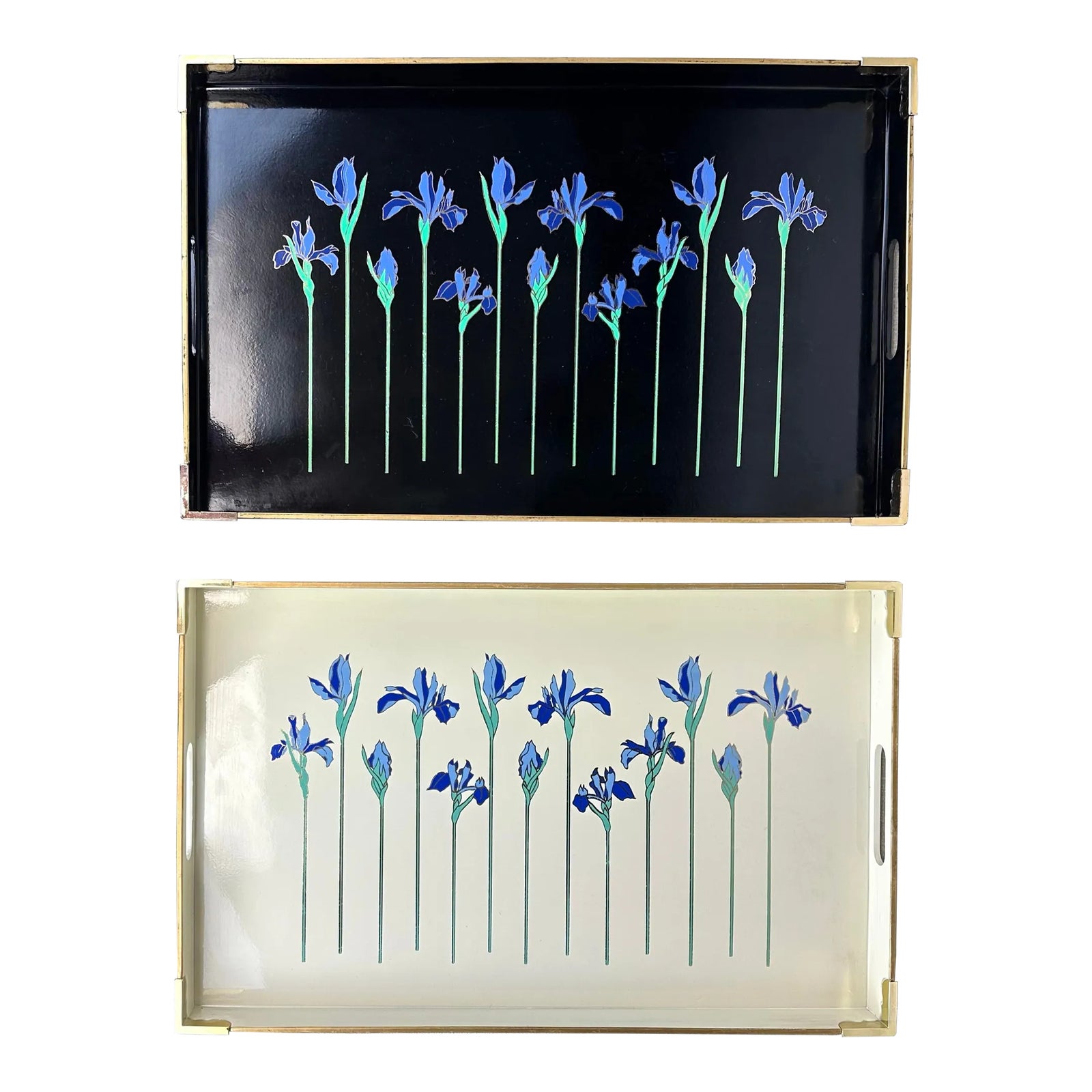 Vintage Otagiri, Japan Blue Iris and Iris Rhapsody Lacquer Serving ...