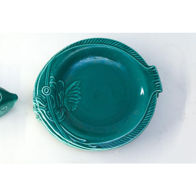 Set of Teal Fish-Shape Ceramic Dishes | Chairish
