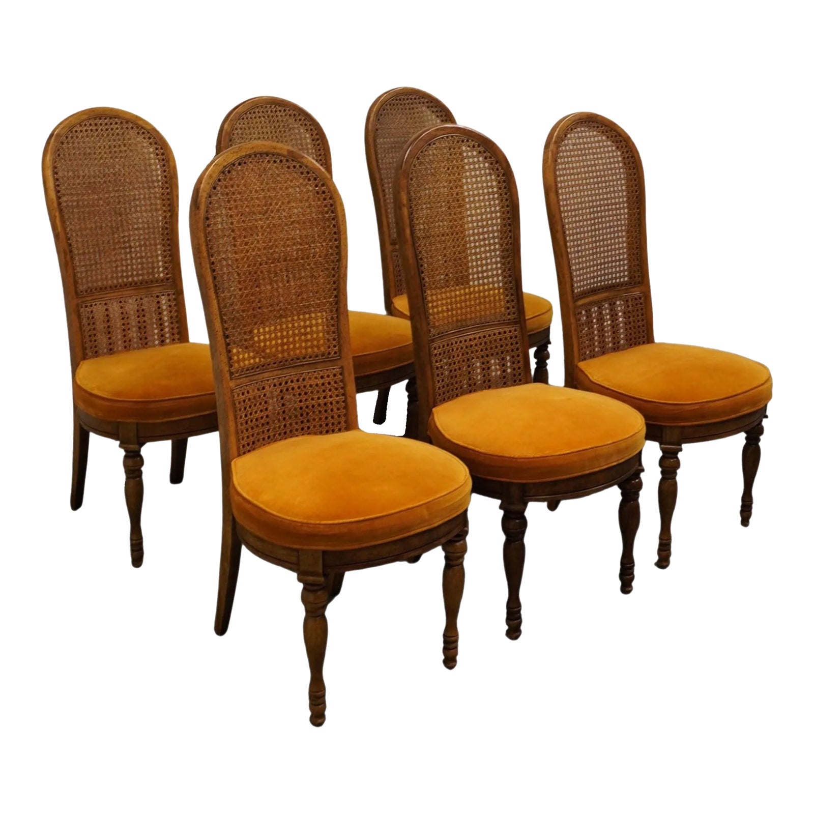 Set of 6 Hibriten Furniture Italian Mediterranean Style Cane Back ...