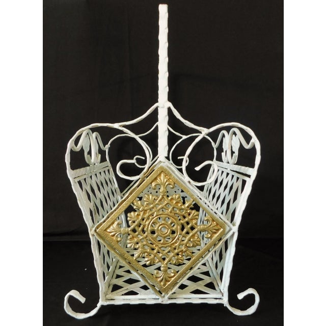 Vintage Gold & White Twisted Wrought Iron Medallion Basket Weave ...