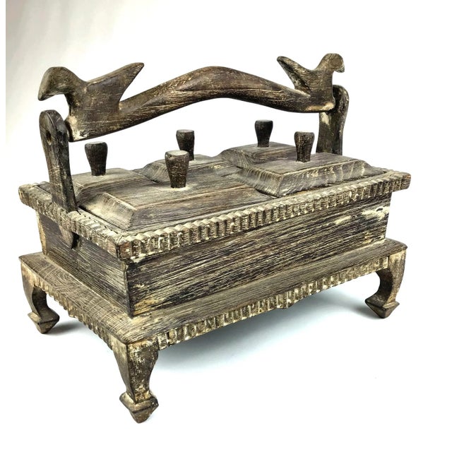 1900s Asian Hand Carved Wood Spice Box | Chairish