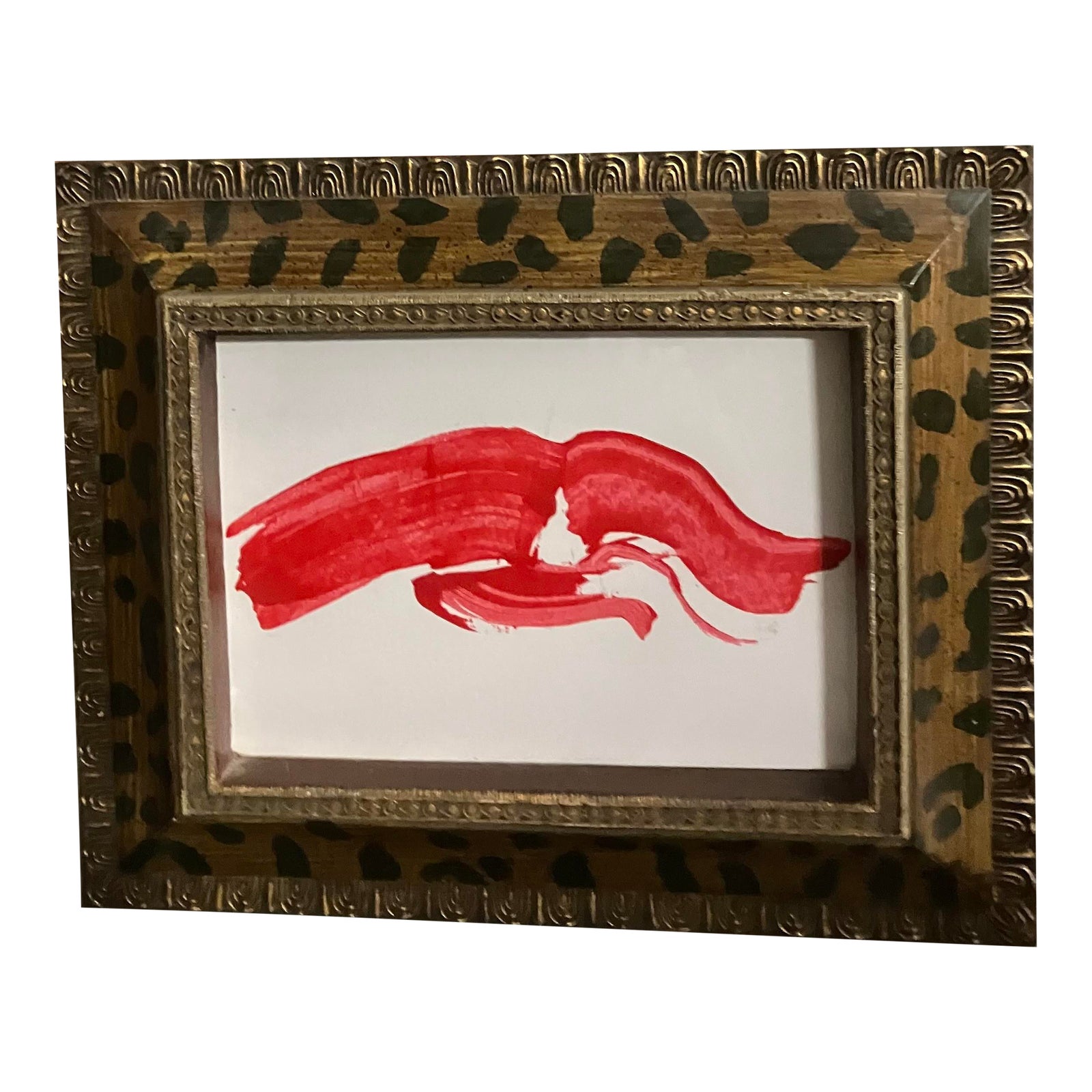 Contemporary Original “Flying Red Lips” Abstract Painting Leopard Print ...