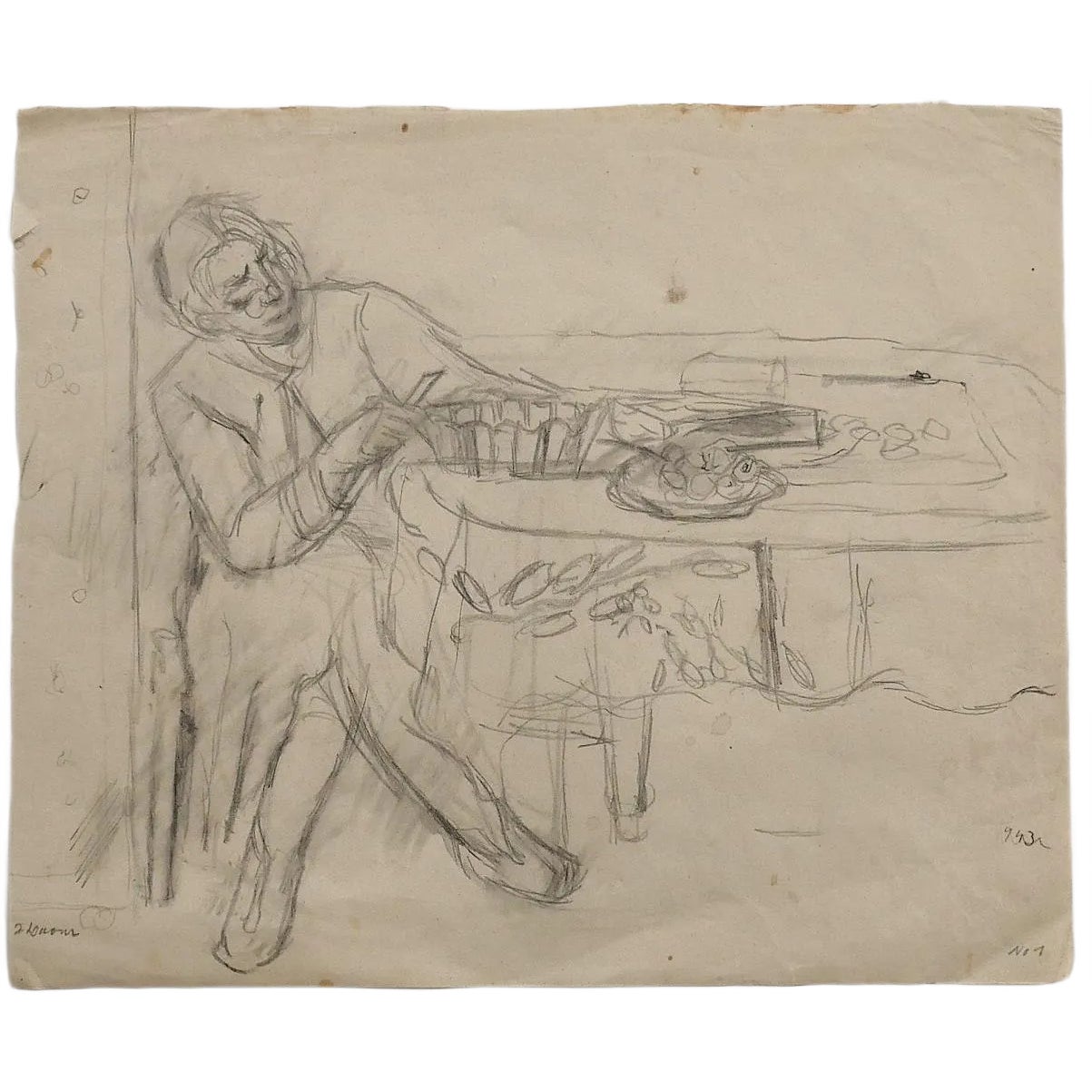 Interior Drawing in Pencil by Jeanne Daour | Chairish