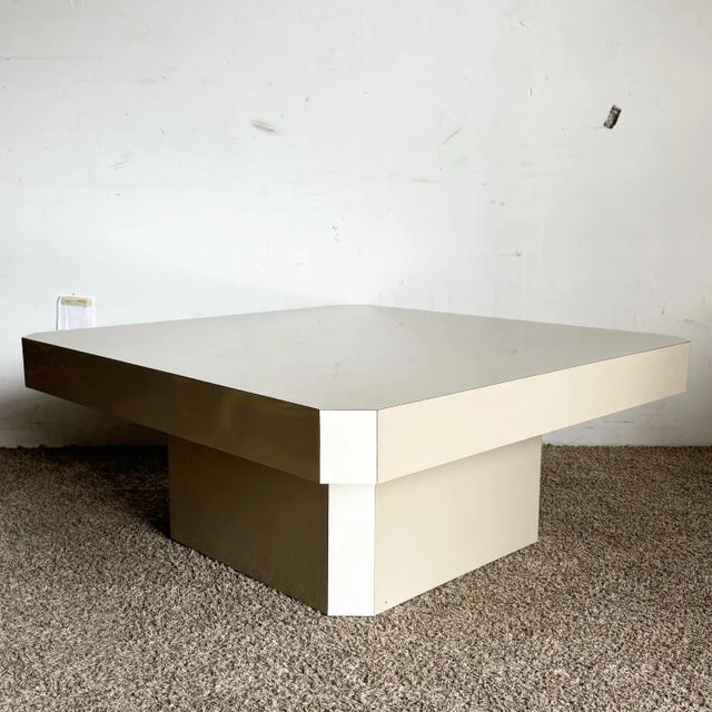 Postmodern Tan and White Lacquer Laminate Coffee Table | Chairish