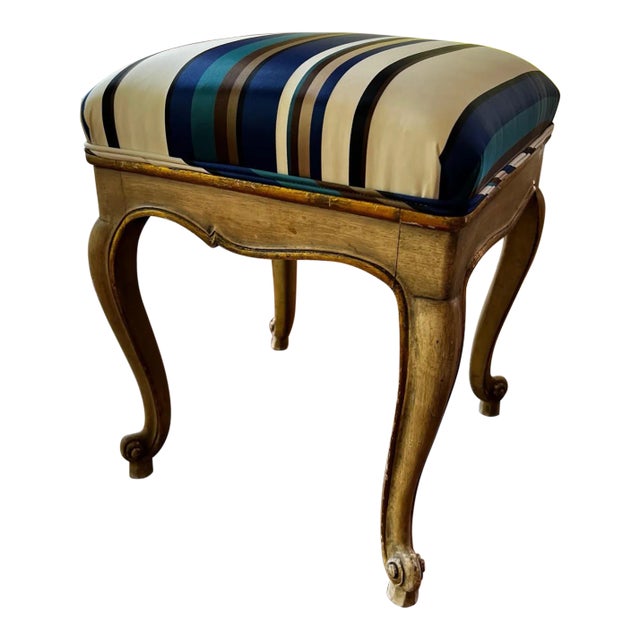 Vintage Thomas De Angelis Stool in Manuel Canovas Silk Stripe Fabric ...