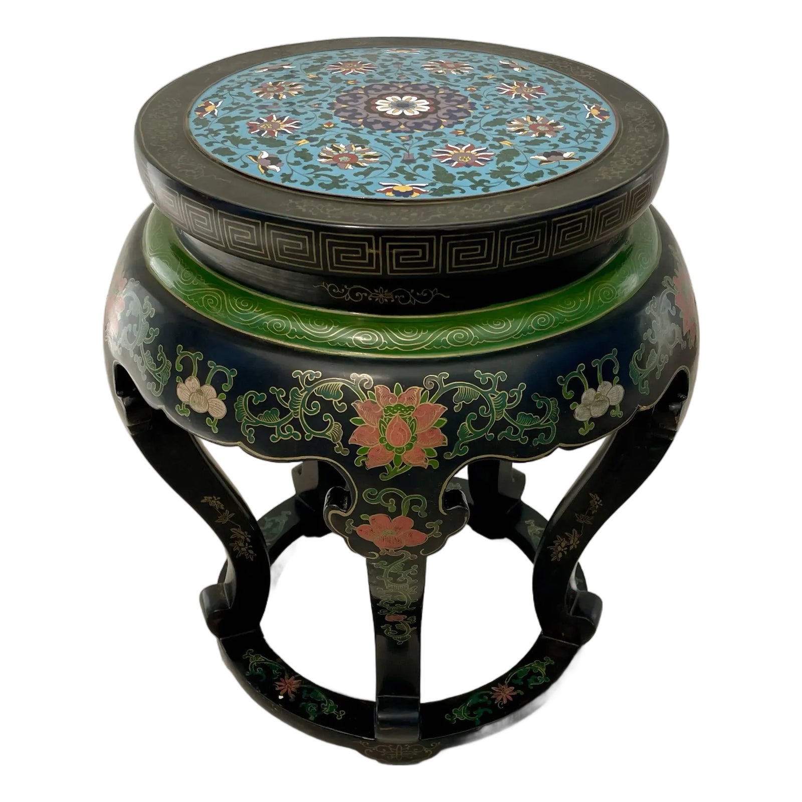 Asian Chinese Black Lacquer and Cloisonné Pedestal Stand Side Table ...