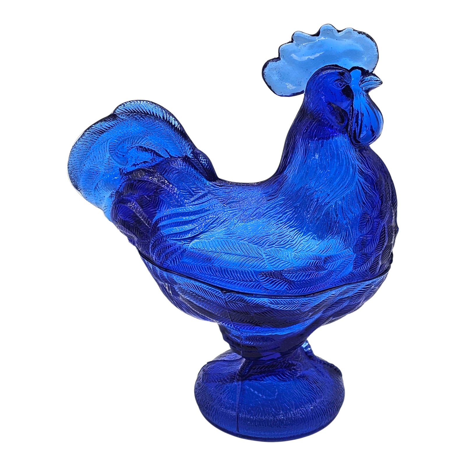 Cobalt Blue Standing Rooster Glass Covered Candy Dish on Pedestal Base ...