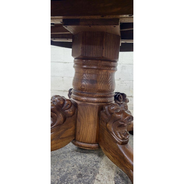 Antique Victorian Carved Oak Lion Head Claw Foot Pedestal Dining Table ...