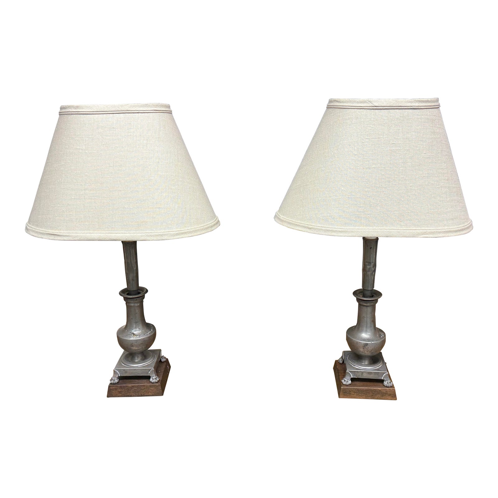 Vintage Pewter Table Lamps, Pair | Chairish