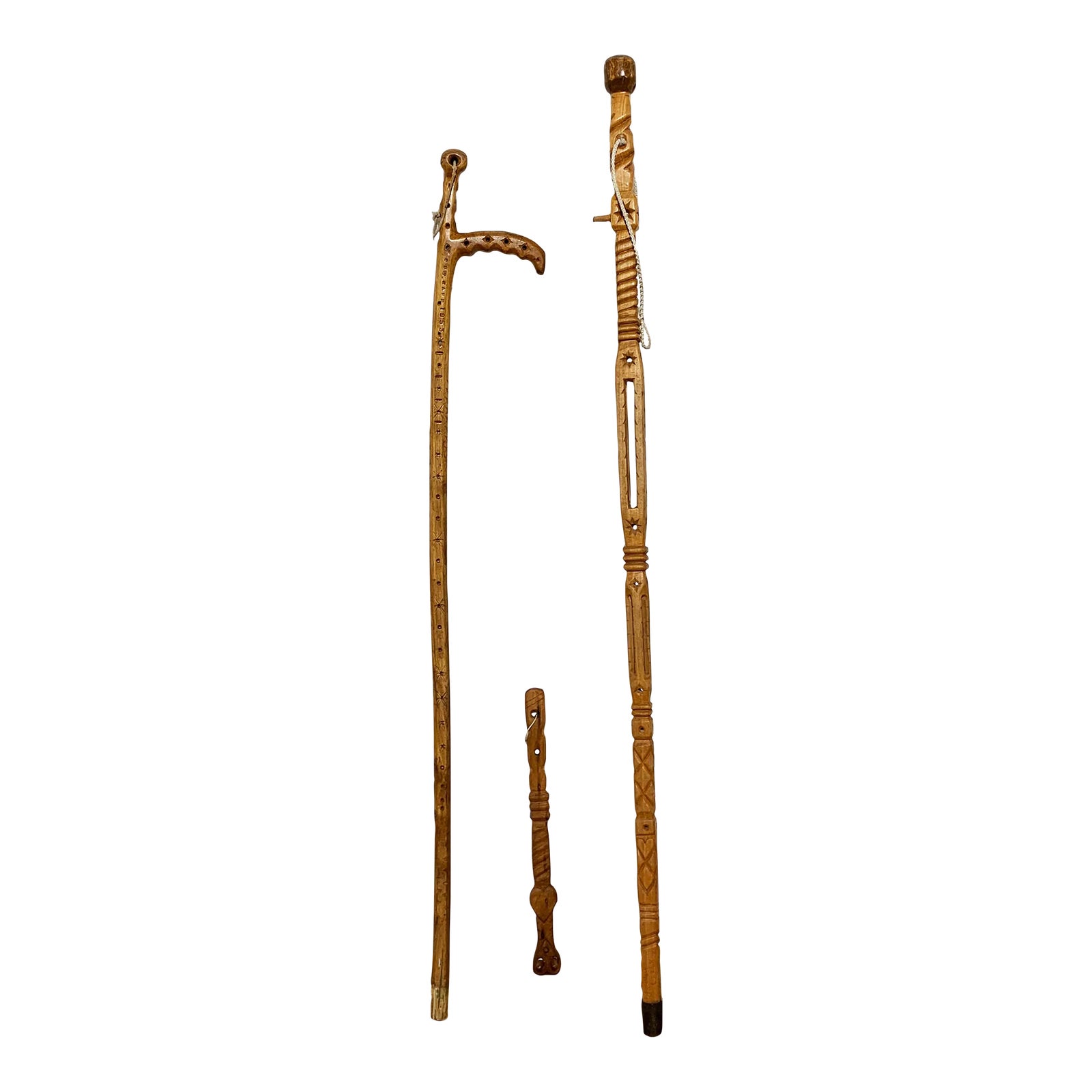 C. 1950s Hand Carved Folk Art Canes / Sticks by Joseph Deveau - Set/3 ...