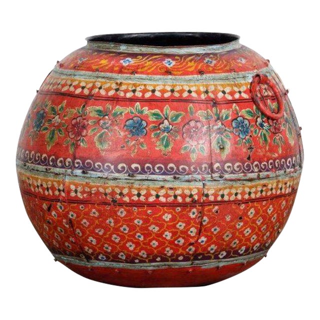 Vintage Indian Painted Iron Pot | Chairish
