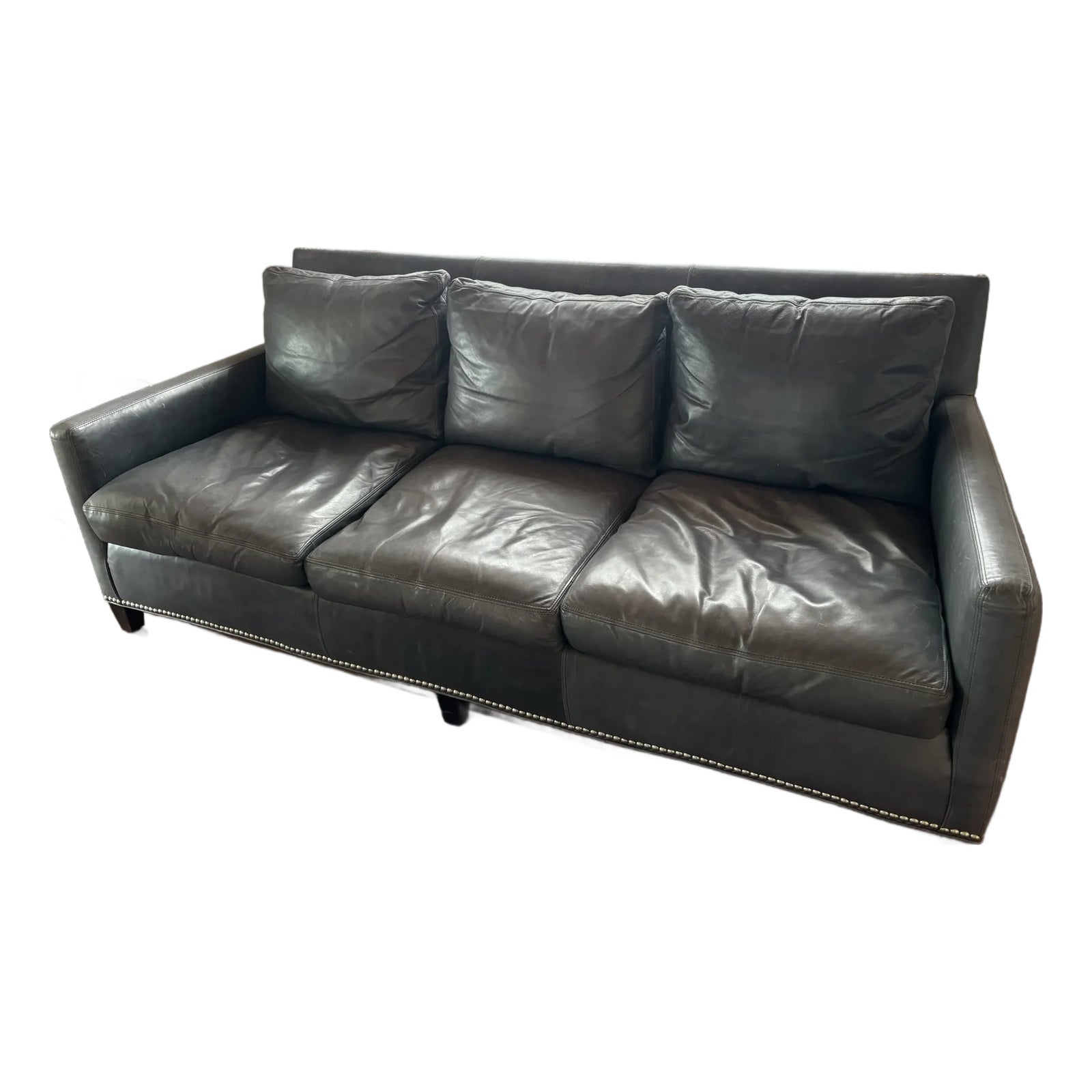 Lillian August Leather Studded Sofa | Chairish
