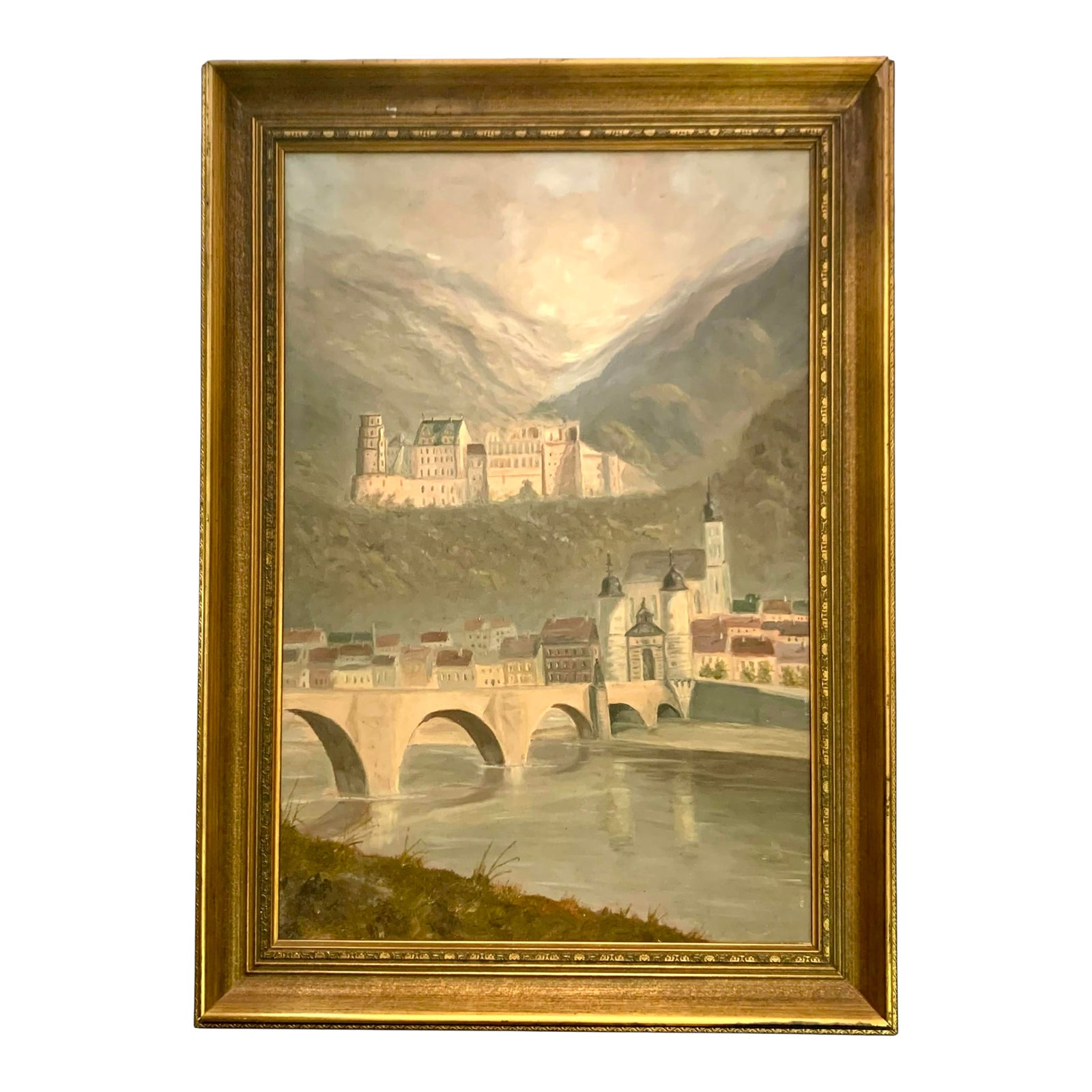 Late 20th Century Painting Heidelberg Castle in Germany Large Oil on ...