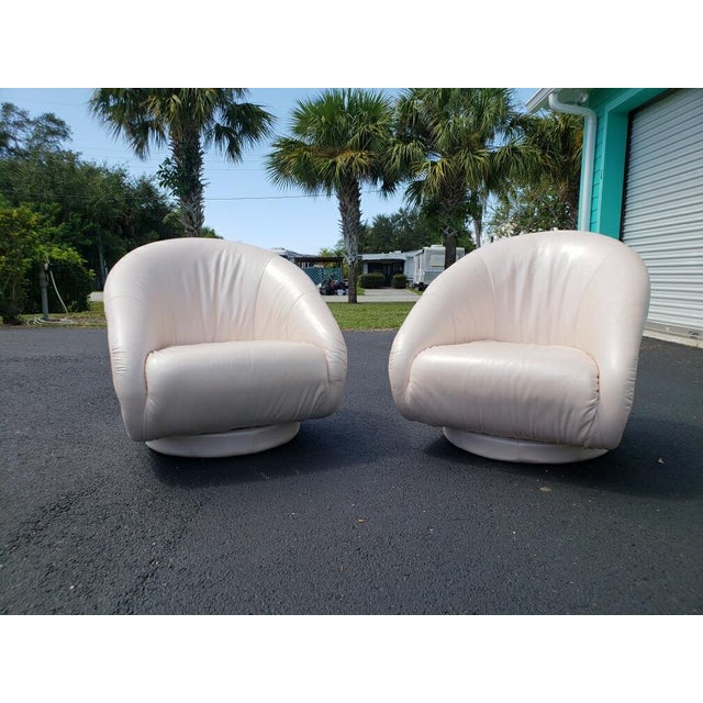 Nattuzi Light Pink Leather Rolled Arm Plinth Swivel Base Chairs - a ...