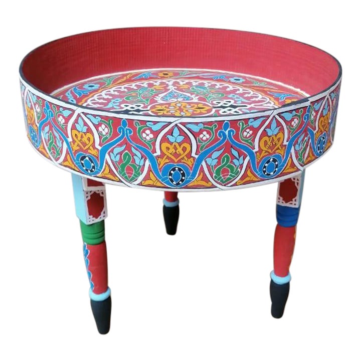 Moroccan Artisanal Table, Round Wooden Table | Chairish