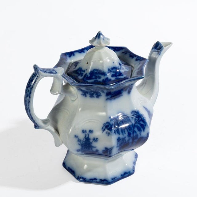 19th Century Flow Blue Teapot Alcock Scinde Pattern Circa 1840s | Chairish
