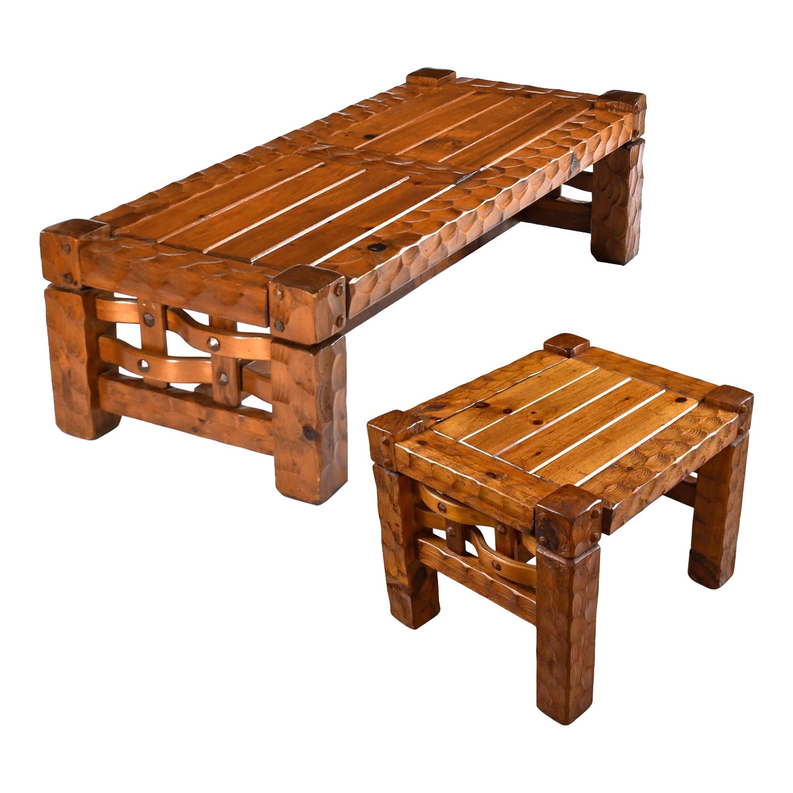 Null Rustic Solid Knotty Pine Log Cabin Style Coffee Table and Side ...