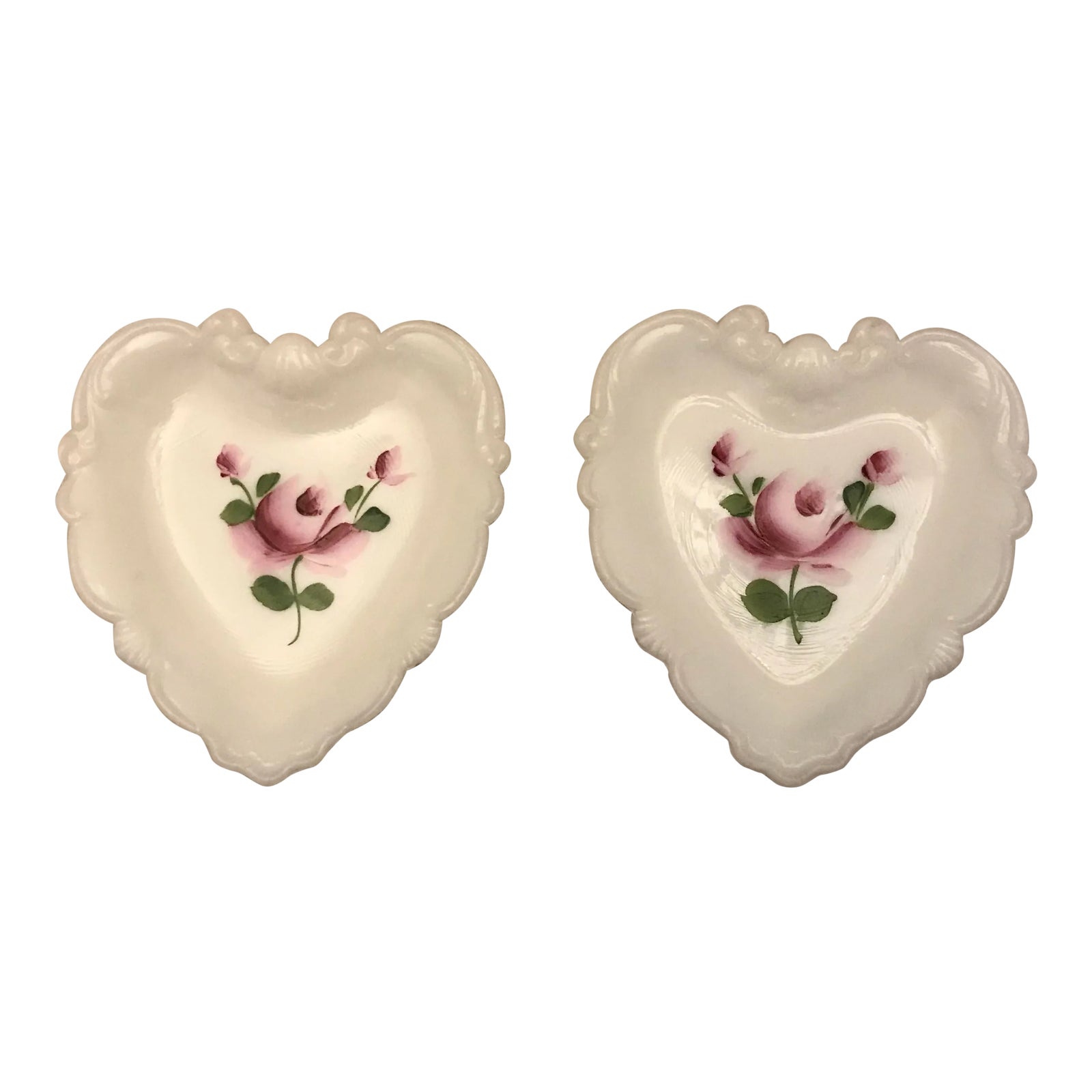 Mid 20th Century Kemple Milk Glass Pin Dishes - Set of 2 | Chairish