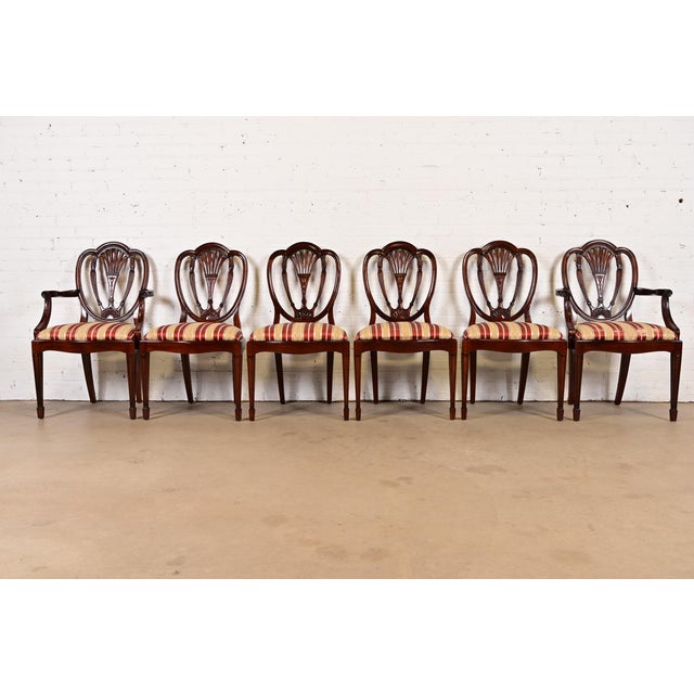 Baker Furniture Style Federal Carved Mahogany Shield Back Armchairs, Pair | Chairish