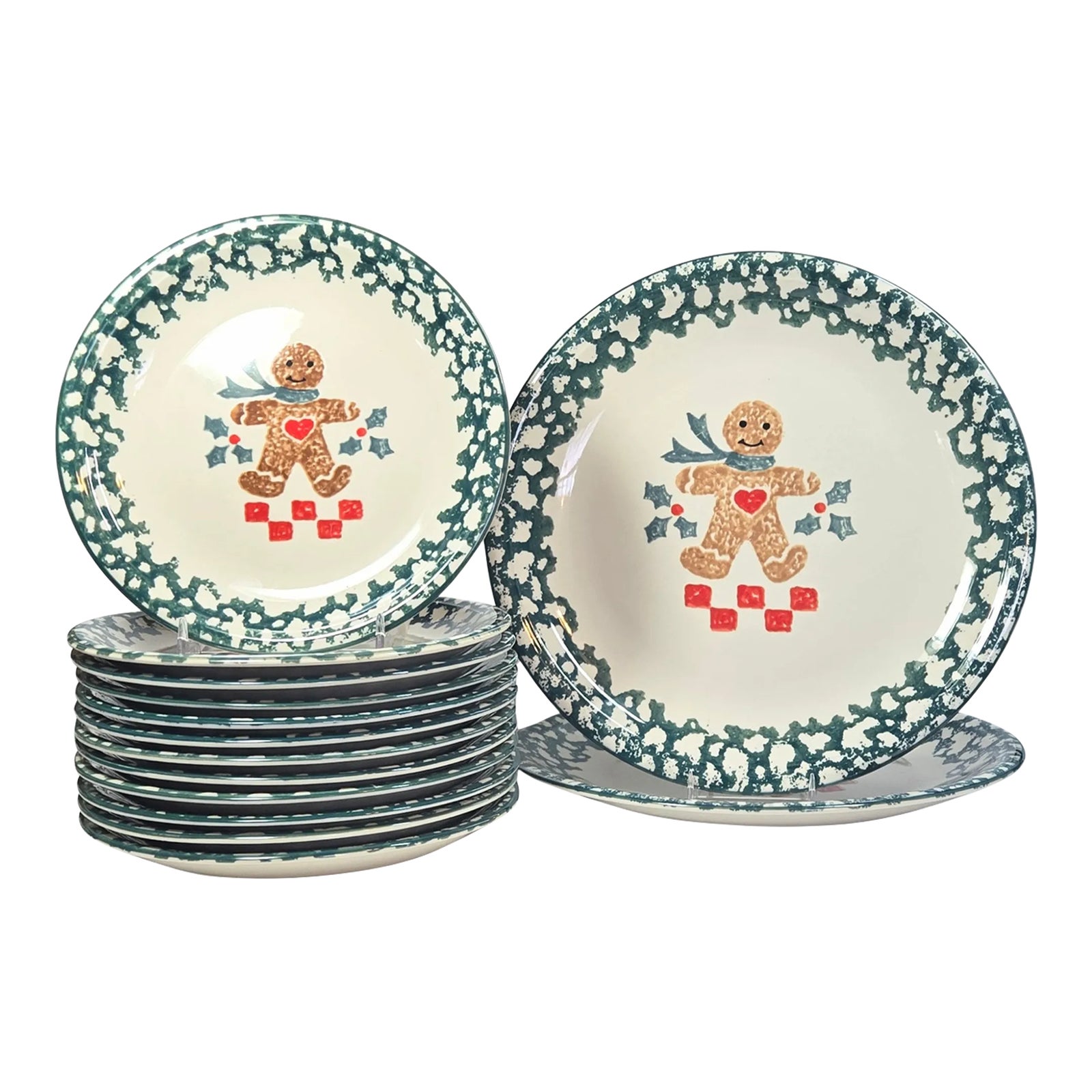 Spongeware Gingerbread Plates- Set of Fourteen | Chairish