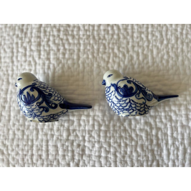 Pair of Contemporary Blue & White Chinoiserie Birds | Chairish