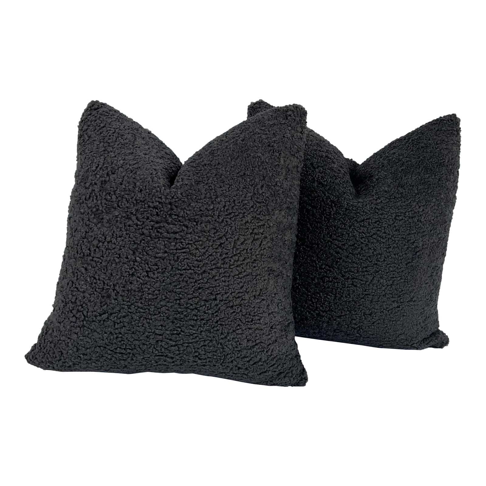 Early 21st Century Charcoal Boucle Puffy Luxury Pillows- a Pair | Chairish