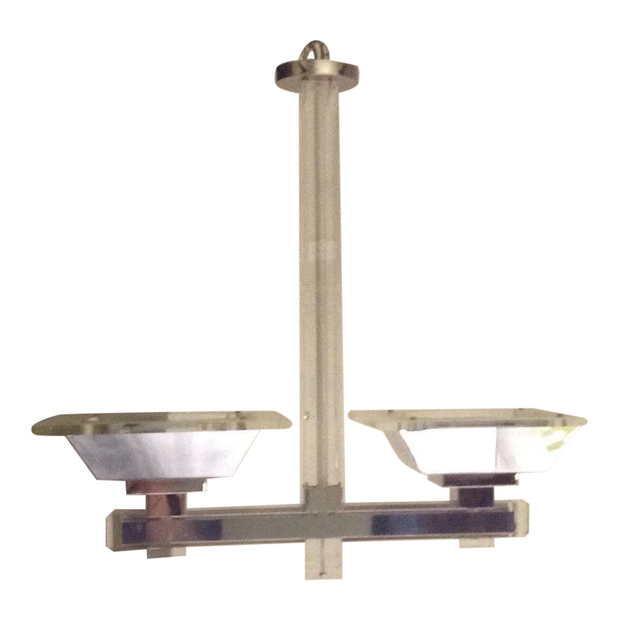 Vintage 2-Arm Ceiling Mount Light Fixture Lucite and Chrome Chandelier ...