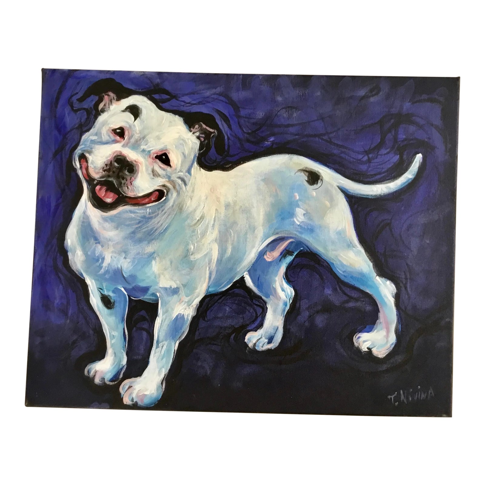 Realist “Smile” Acrylic on Canvas Painting of a Dog by T.Nivina | Chairish
