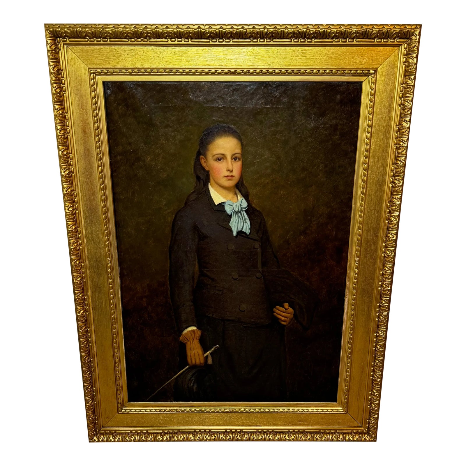 Huge 19th Century Oil Painting Portrait Young Equestrian Lady ...