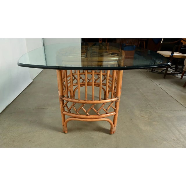 1970s Mid Century Ficks Reed Glass Top Bamboo and Rattan Base Dining ...