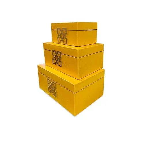 Asian Style Yellow Jewelry Boxes - Set of 3 | Chairish