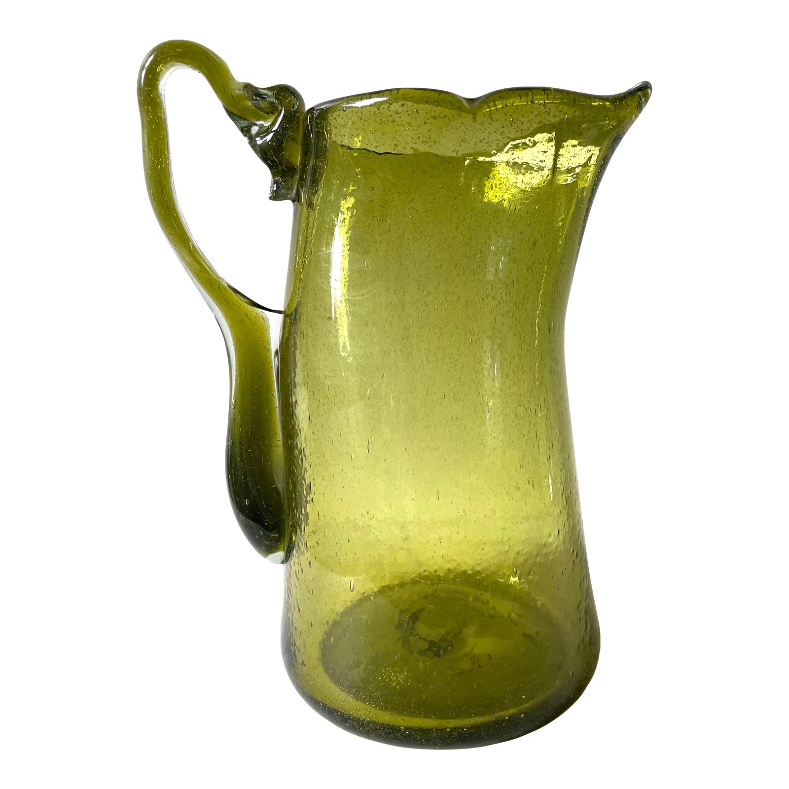 Hand Blown Mid Century Art Glass Pitcher/Vase | Chairish