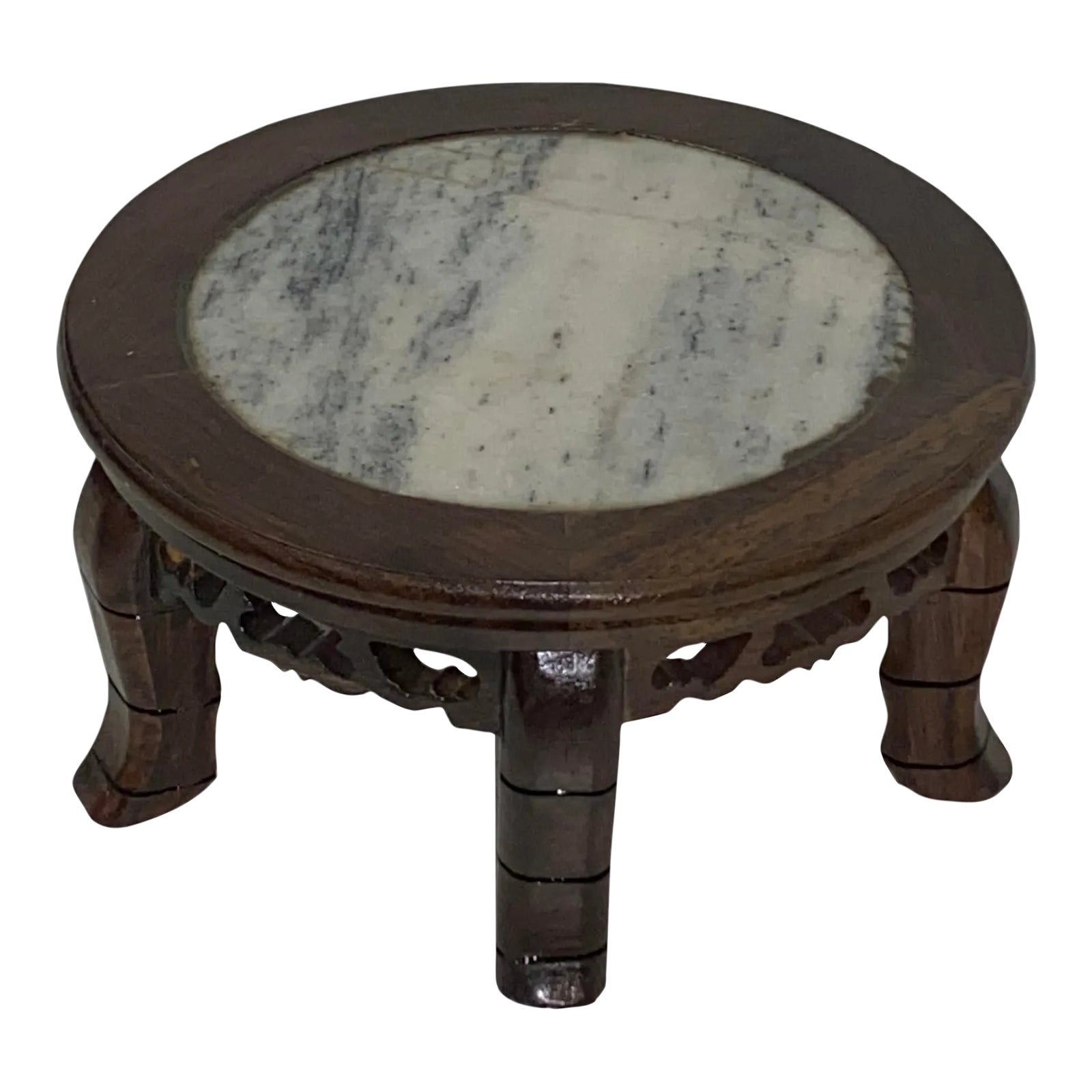 6.75" Oriental Brown Wood Marble Round Table Top Stand Riser | Chairish