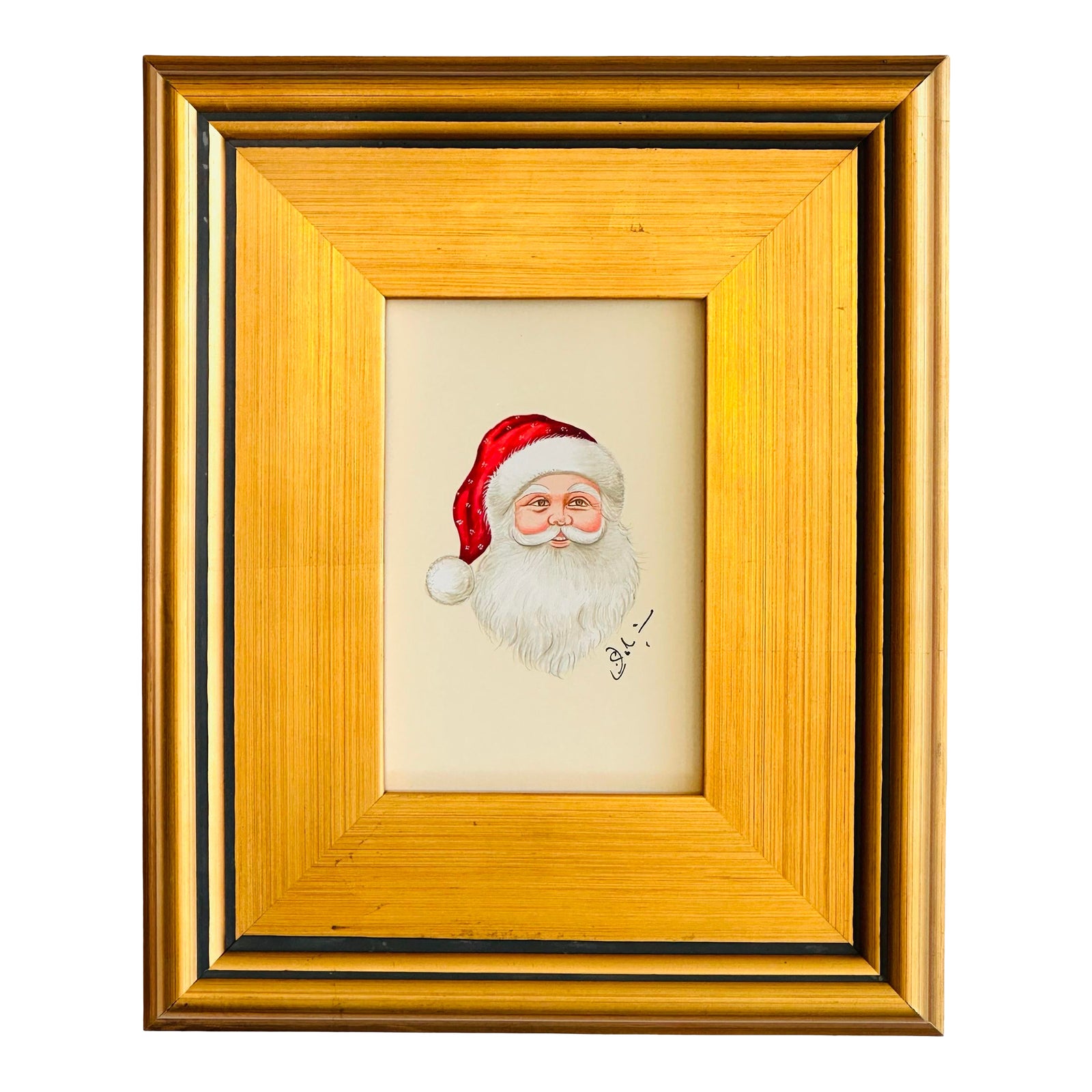 Original Hand-Painted Santa Clause Painting, Framed | Chairish