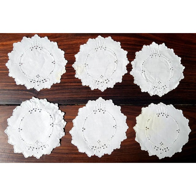 Vintage Embroidered Fine Linen Coasters - Set of 6 | Chairish