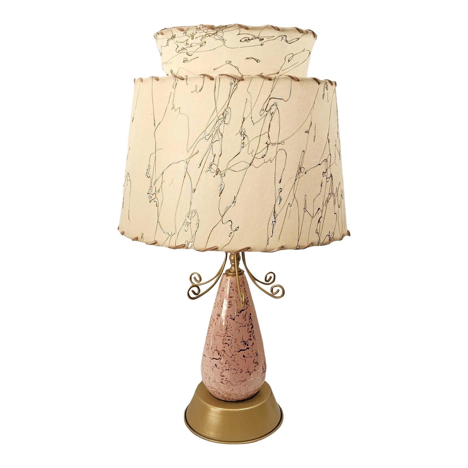 1950s Falkenstein Pink & Gold Retro Atomic Table Lamp With Original ...