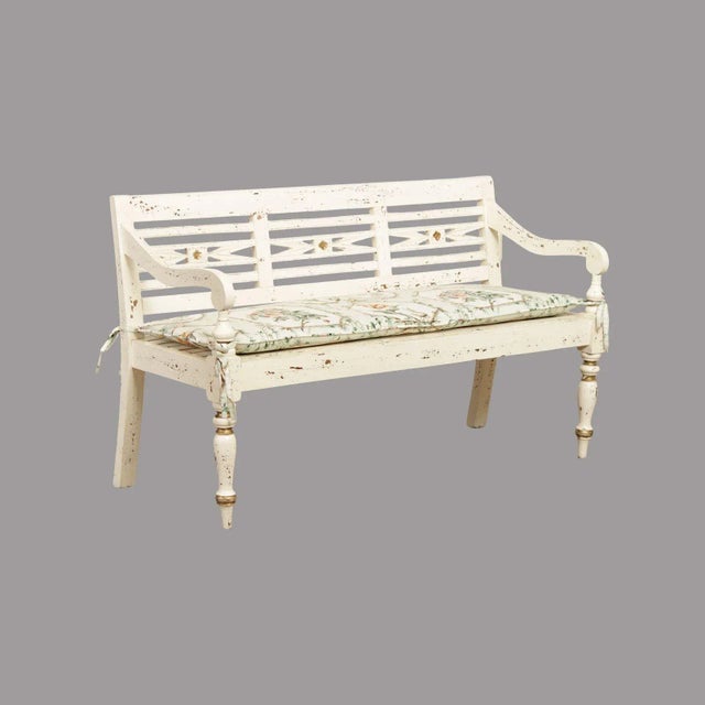 Late 20th Century Dutch Colonial Style Distress Painted Wood Bench ...