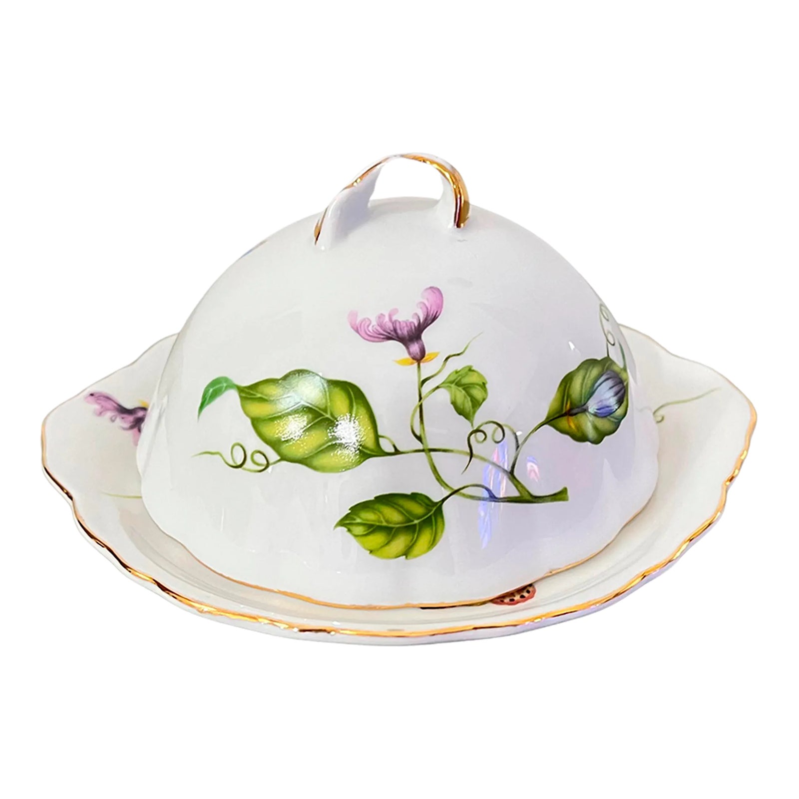 I. Godinger & Co Round Covered Butter Dish Jardin Pattern | Chairish