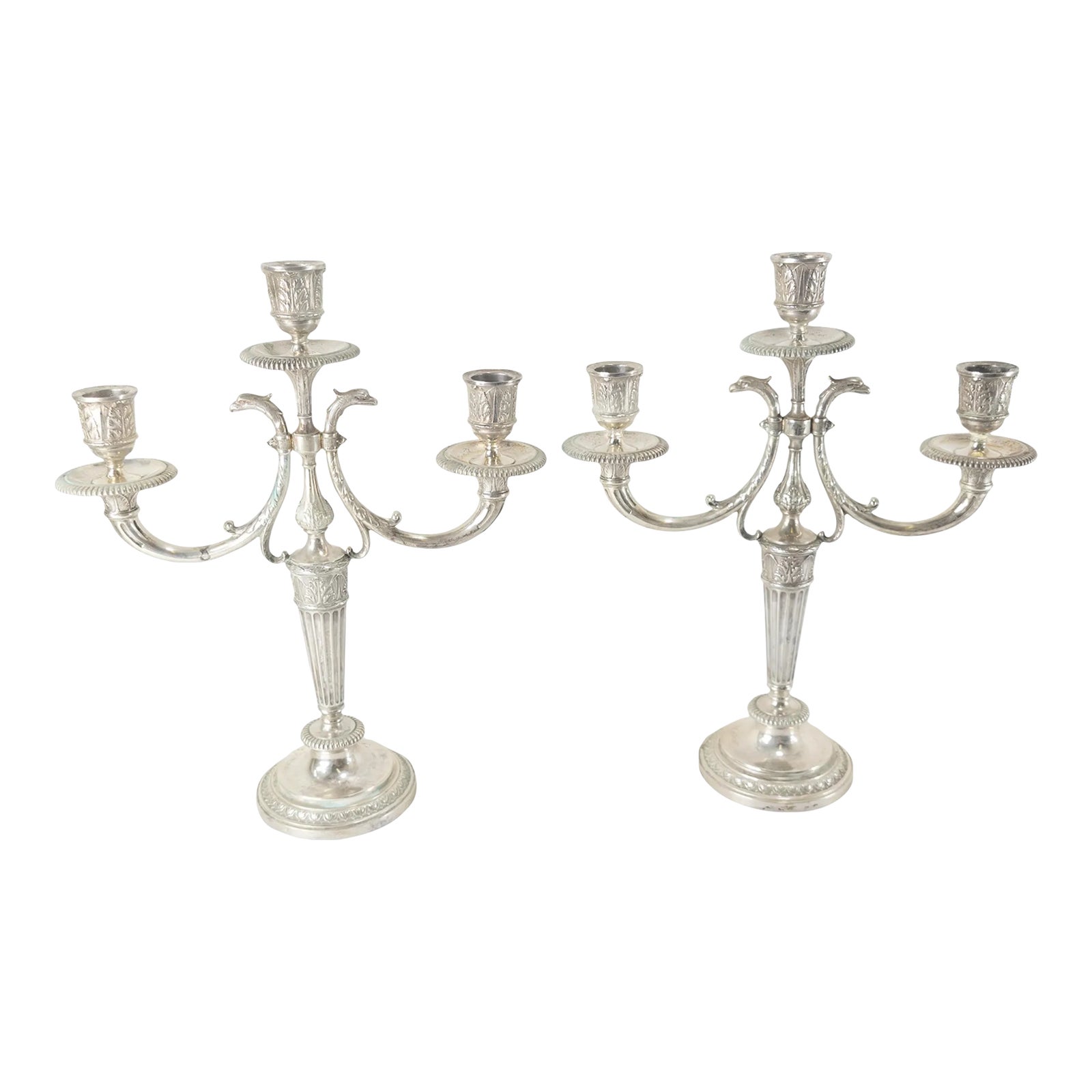 19th Century Pair of German .800 Silver Candelabra With Double Eagles ...