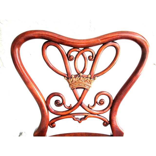 1990s Vintage Theodore Alexander Crown Lattice Back Cane Seat Wood Side ...