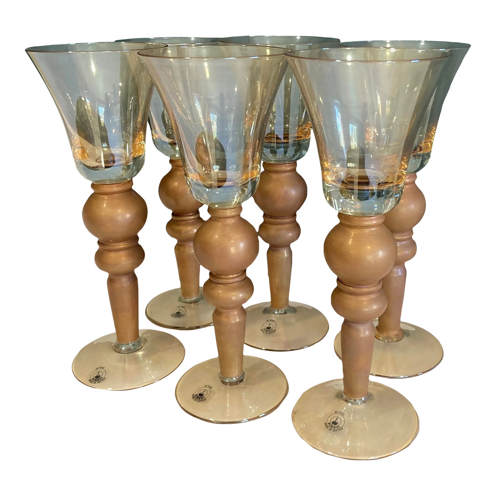Vintage Bombay Glass Wine Glasses With Gold Bases- Set of 6 | Chairish
