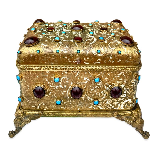 Vintage French Gilt Bronze Jeweled Box | Chairish