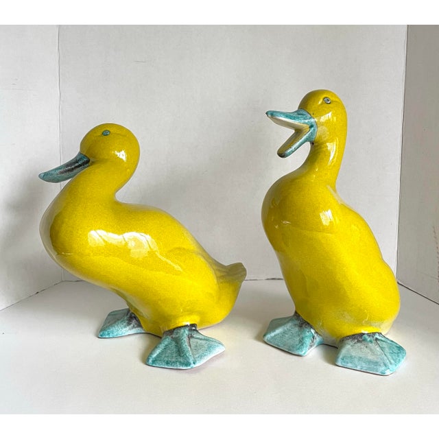 Pair of Italian Porcelain Ceramic Yellow Figurative Ducks | Chairish