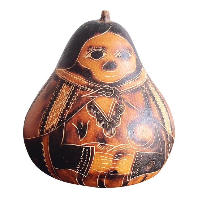 Vintage Peruvian Carved Gourd Mother and Child Figurine | Chairish