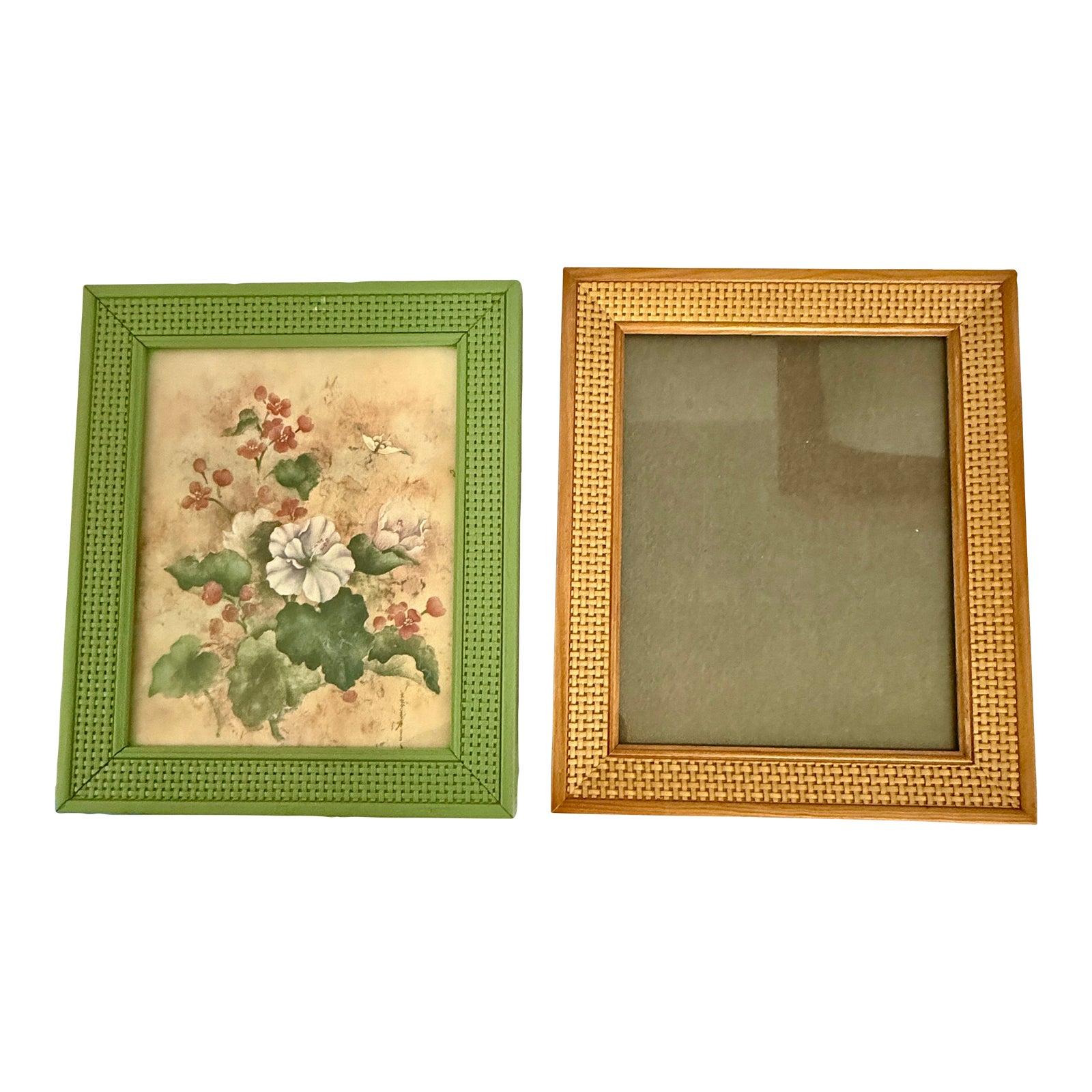 Vintage Caning Style Detail Wood Photo Frames - a Pair | Chairish