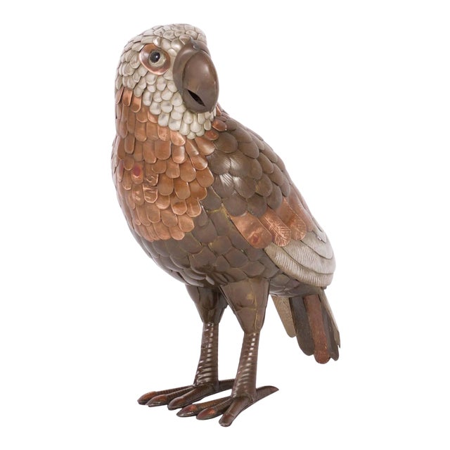 Brass and Copper Parrot Sculpture in the Style of Bustamante | Chairish