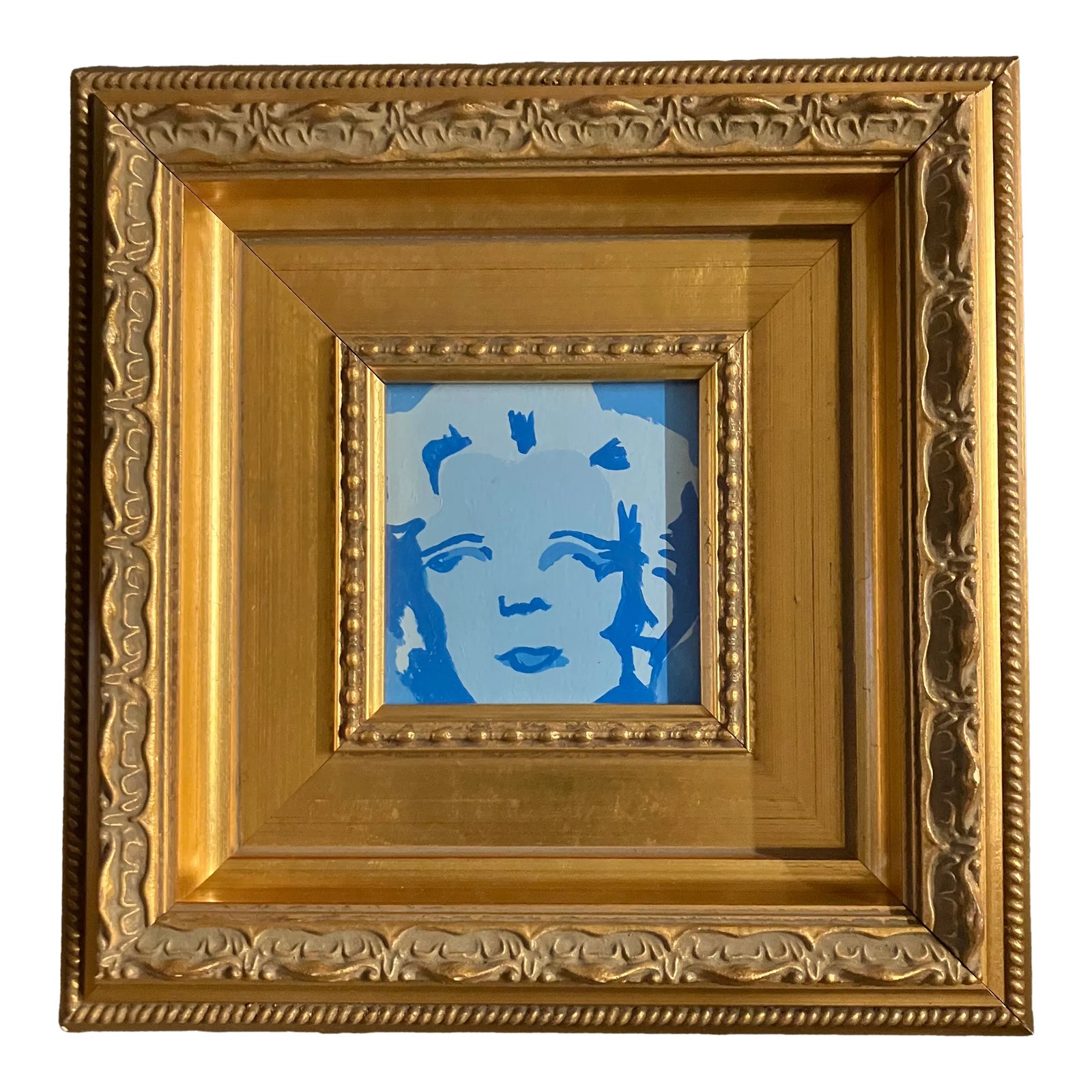 1960’s Original Marilyn Monroe Blue Pop Art Block Print Chunky Gold ...
