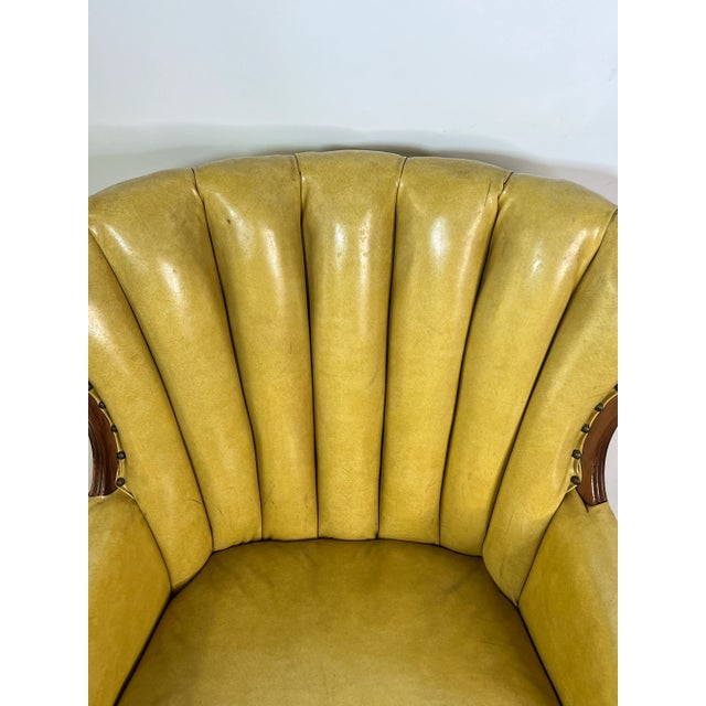 Vintage Yellow Channel Back Wing Chair | Chairish